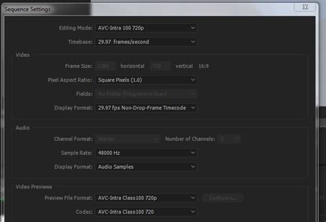 sequence settings editing mode and video preview adobe support