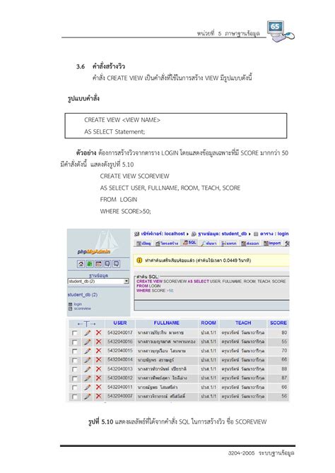 ภาษาฐานข้อมูล Mysql นางสาวมุกดา พลปฐม หน้าหนังสือ 13 พลิก Pdf