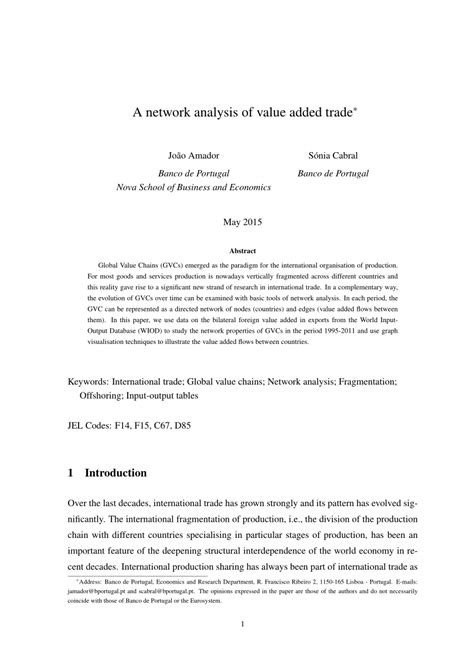 PDF A Network Analysis Of Value Added Trade