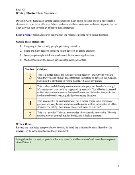 Writing Effective Thesis Statements Practice Eng Writing Effective