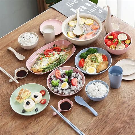 요리 세트 가정용 식기 밀짚 어린이 식기 안티 가을 뜨거운 접시 먹는 쌀 그릇 숟가락 귀여운 그릇 쌀 그릇그릇