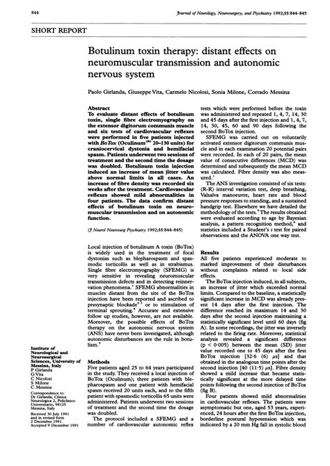 Pdf Botulinum Toxin Therapy Distant Effects On Neuromuscular Transmission And Autonomic