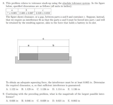 solved 8 this problem relates to tolerance stack up using