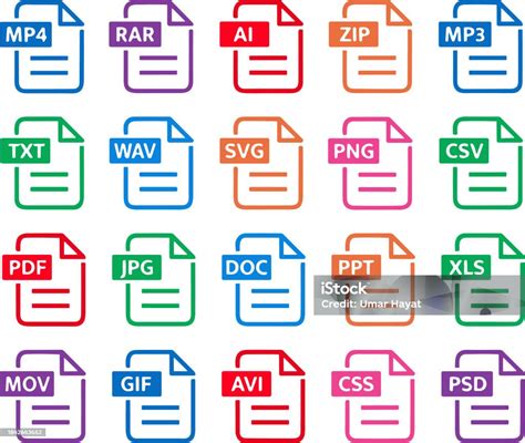 파일 형식 아이콘 집합입니다 널리 사용되는 파일 형식 및 문서 문서의 형식 및 확장 Pdf Doc Excel Png 