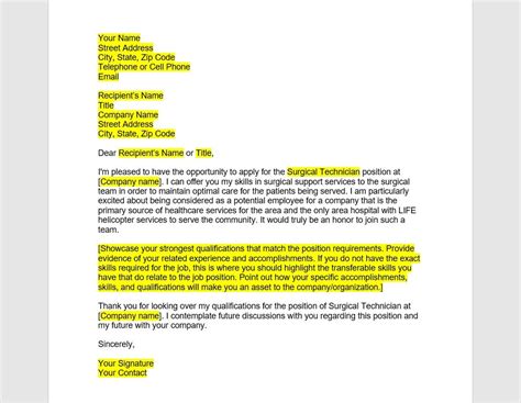 Surgical Technologist Cover Letter Template