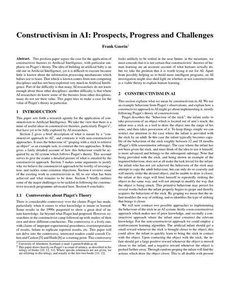 Constructivism In Ai Prospects Progress And Challenges Pdf Constructivism Philosophy Of