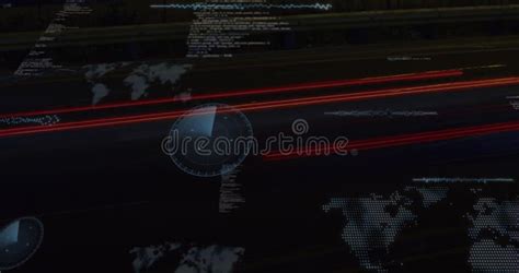 image of glitch technique over maps radars and computer language