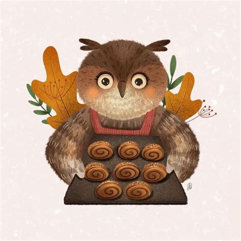 Natali Illustrator On Instagram Тетушка сова и булочки с корицей 🥐 арт хюгге марафон Art