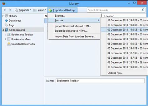 restore missing or deleted firefox bookmarks or favorites