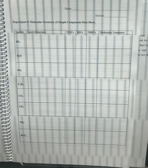 solved name section experiment 9 molecular geometry of