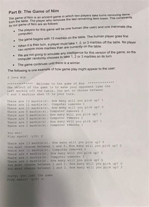 Solved Part B The Game Of Nim The Game Of Nim Is An