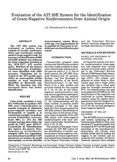 Pdf Evaluation Of The Api 20e System For The Identification Of Gram Negative Nonfermenters