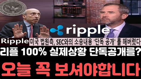 리플전망 리플 Xrp Sec 소송에 대해서 단독공개를 해버렸다 설마 오늘발표를 오늘 영상은 꼭 보셔야합니다 리플전망