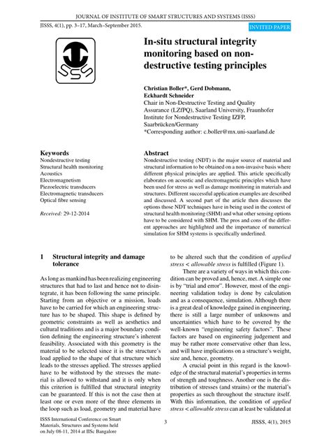 Pdf In Situ Structural Integrity Monitoring Based On Non Destructive Testing Principles