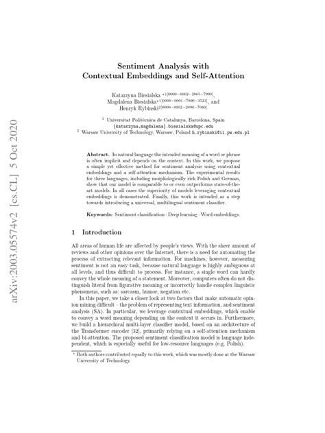 sentiment analysis with contextual embeddings and self attention pdf