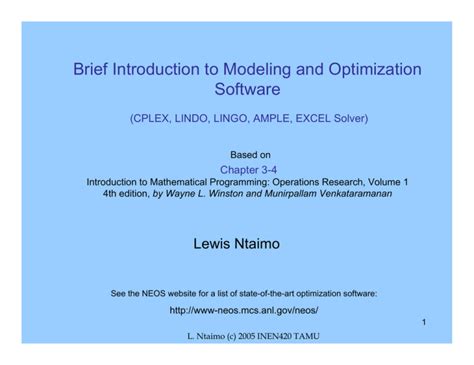 Brief Introduction To Modeling And Optimization Software Chapter 3 4