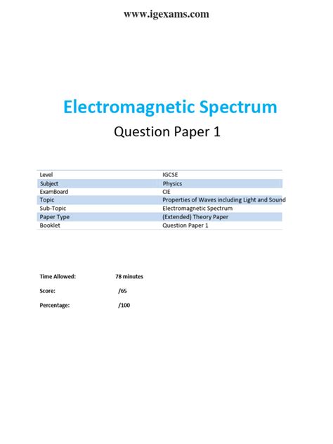 33 1 Electromagnetic Spectrum Cie Igcse Physics Ext Theory Qp Combi Pdf
