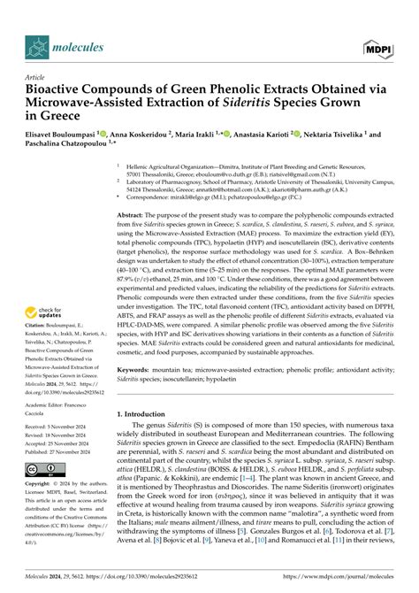Pdf Bioactive Compounds Of Green Phenolic Extracts Obtained Via Microwave Assisted Extraction