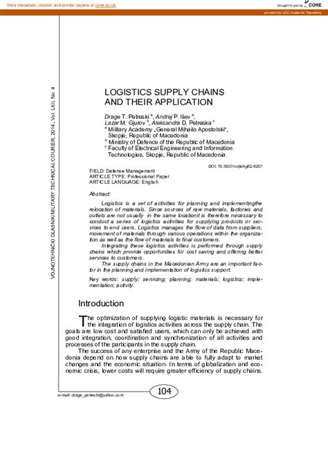 Pdf Logistics Supply Chain And Their Application