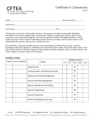Fillable Online Cyber Security Certificate CAS Department Of Computer Fax Email Print