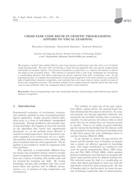 Pdf Cross Task Code Reuse In Genetic Programming Applied · Of