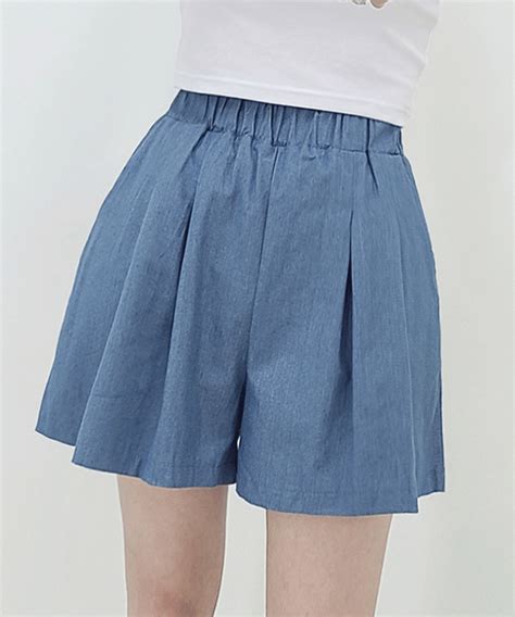 11할인하비탈출군살커버꾸안꾸룩여리핏데일리룩휴가룩바캉스룩치마바지 아큐 3부 면 데님 청 하이웨스트 A라인 플레어 큐롯 와이드 핀턱 밴딩 반바지 숏팬츠