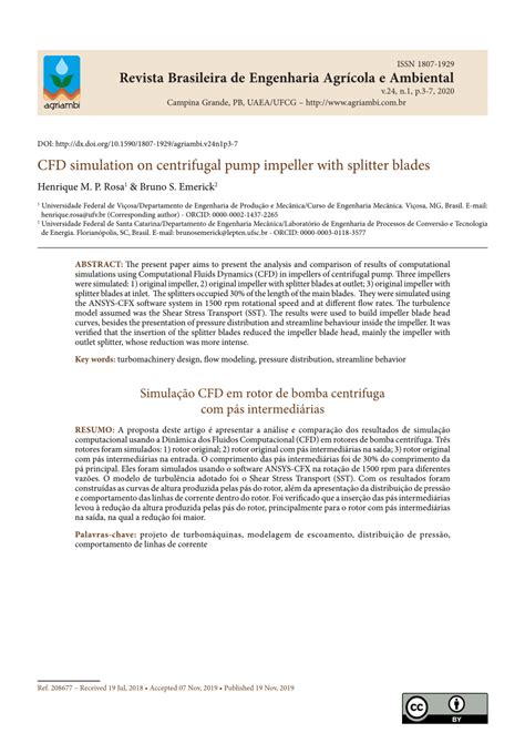 Pdf Cfd Simulation On Centrifugal Pump Impeller With Splitter Blades