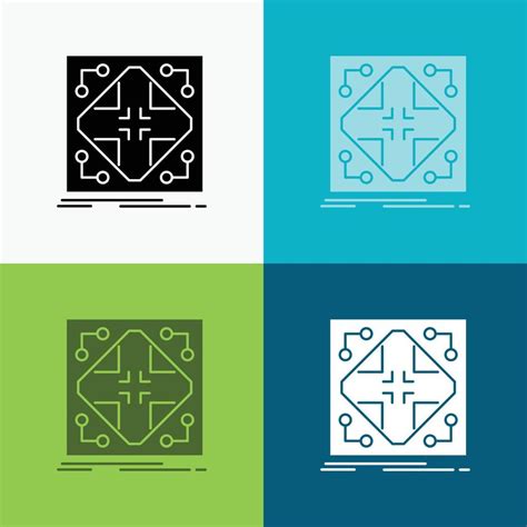 Data Infrastructure Network Matrix Grid Icon Over Various Background Glyph Style Design