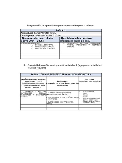 Programacion De Clases Asincronicas Repaso O Refuerzo Primero Y Segundo