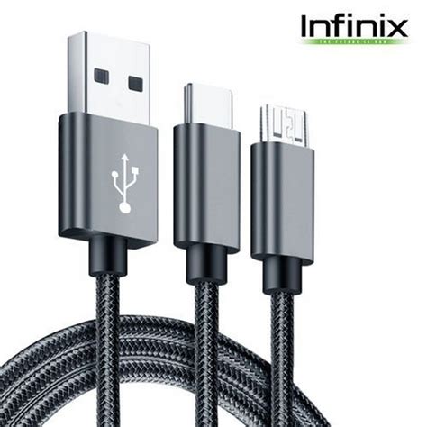 Original Infinix Xpl Metal Micro Usb And Type C Cable For Abdroid V A Grey