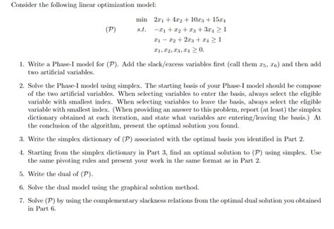 solved consider the following linear optimization model min
