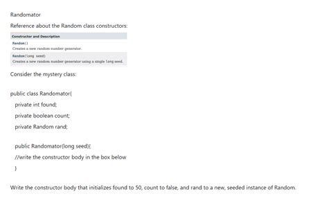 Solved Randomator Reference About The Random Class Chegg