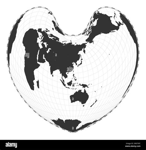Vector World Map Bonne Pseudoconical Equal Area Projection Plain World Geographical Map With