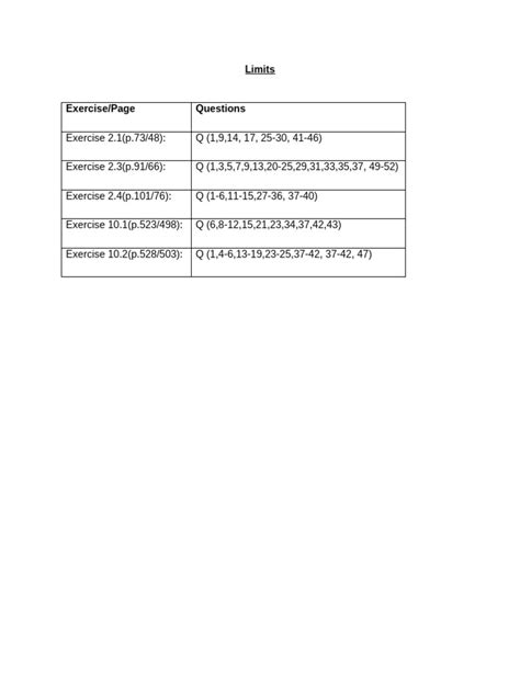 Limits Questions Pdf Science And Mathematics
