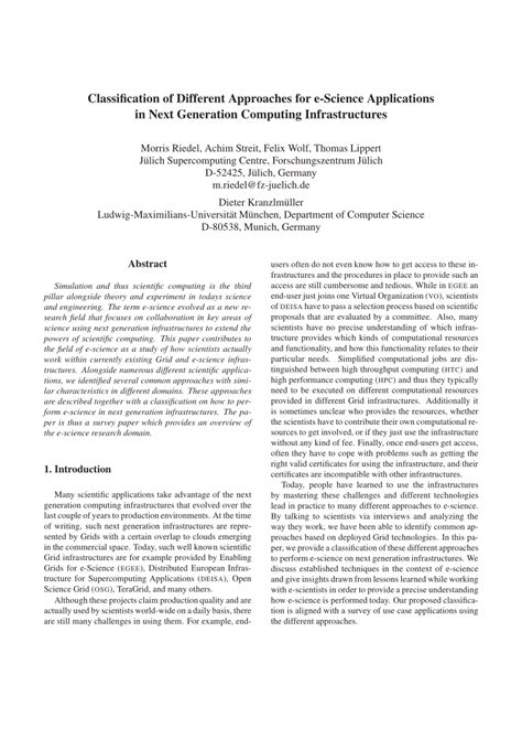 Pdf Classification Of Different Approaches For E Science Applications In Next Generation