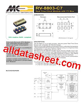 RV 8803 C7 Datasheet PDF MICORO CRYSTAL SWITZERLAND