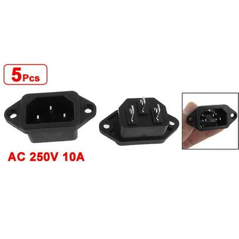 5 Pcs 3p Iec 320 C14 Male Plug Panel Power Inlet Sockets Connectors Ac