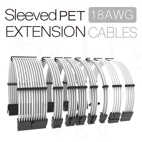 white extension cables 24pin cpu gpu color sleeved pc psu cords cable