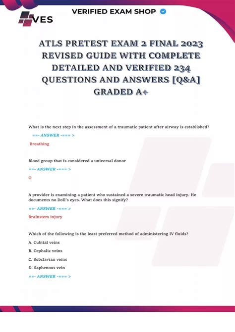 Atls Pretest Exam 2 Final 2023 Revised Guide With Complete Detailed And Verified 234 Questions