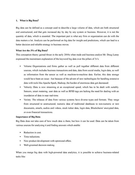 Bda Unit 1 Material Big Data Analytics What Is Big Data Big Data Can Be Defined As A