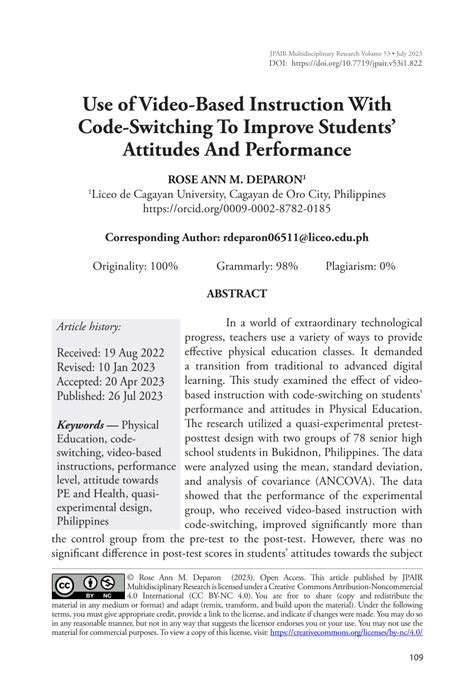 Pdf Use Of Video Based Instruction With Code Switching To Improve