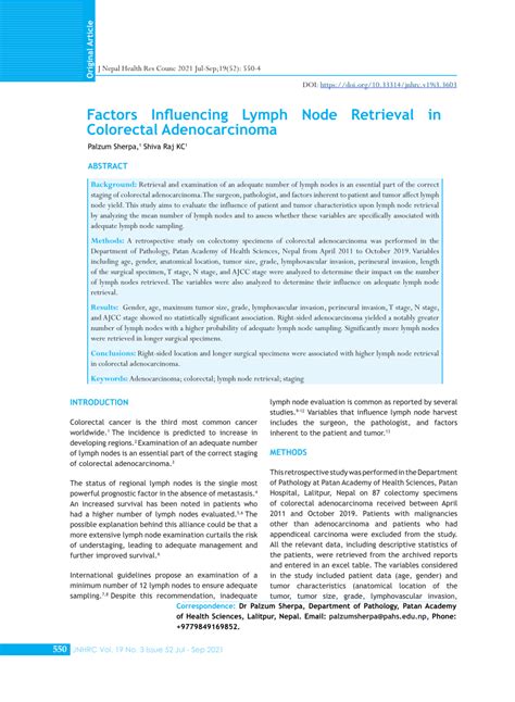 Pdf Factors Influencing Lymph Node Retrieval In Colorectal Adenocarcinoma