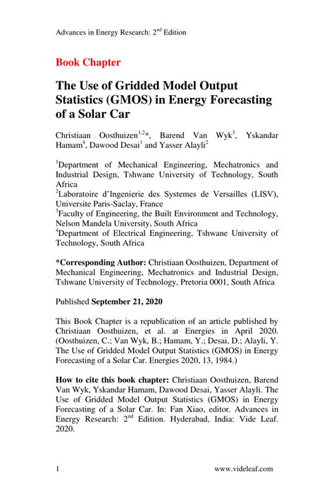 Pdf The Use Of Gridded Model Output Statistics Gmos In Energy Forecasting Of A Solar Car