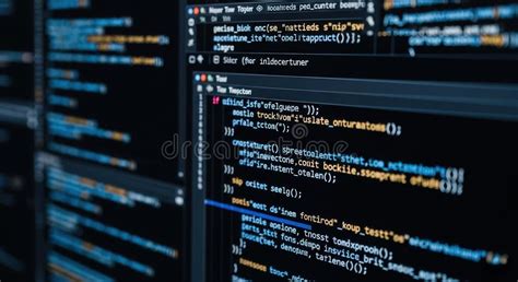 Close Up Of Programming Source Code On Dark Themed Ide Across Multiple Screens Symbolizing