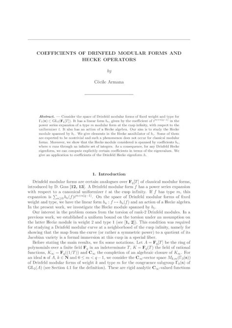 Pdf Coefficients Of Drinfeld Modular Forms And Hecke …armana Perso