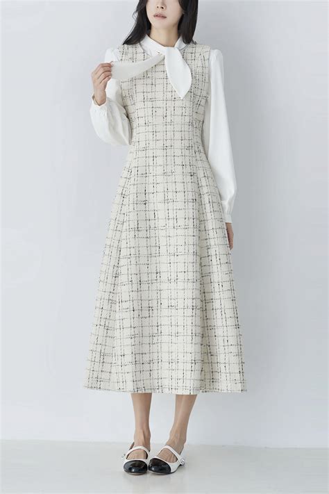 리틀마켓 뷔스티에 플레어 민소매 트위드 롱 원피스 Oc29b3 드레스 A라인 슬림 블랙 하객 결혼식 모임 파티 데이트 상견례 봄 가을 간절기 룩 직진 당일