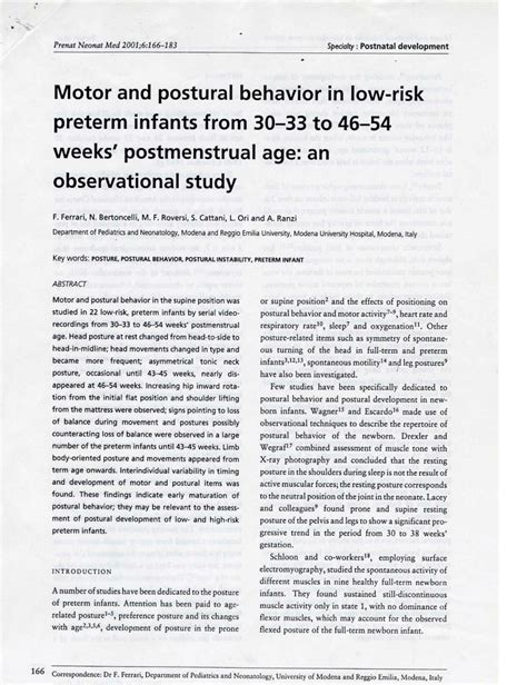 Pdf Motor And Postural Behavior In Low Risk Preterm Infants From 30 33 To 46 54 Weeks