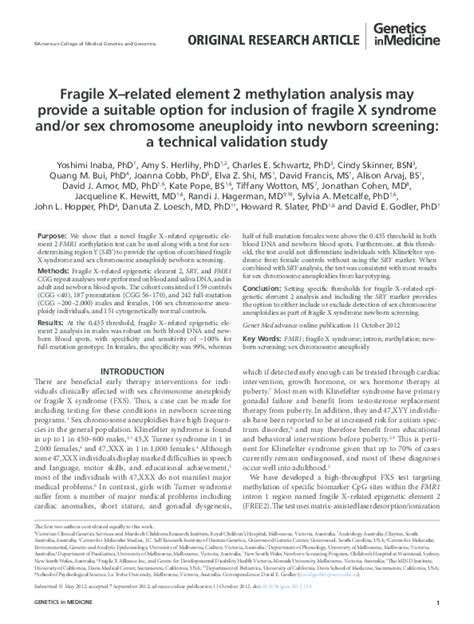 Pdf Fragile Xrelated Element 2 Methylation Analysis May Provide A