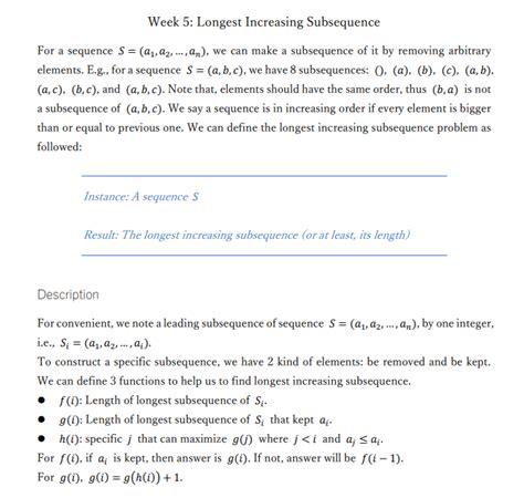 solved week 5 longest increasing subsequence for a sequence