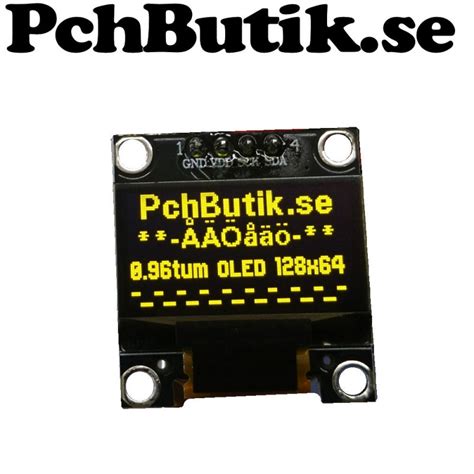 Oled Display 096 Tummed 128x64 Gula Pixlar I2c Ssd1306